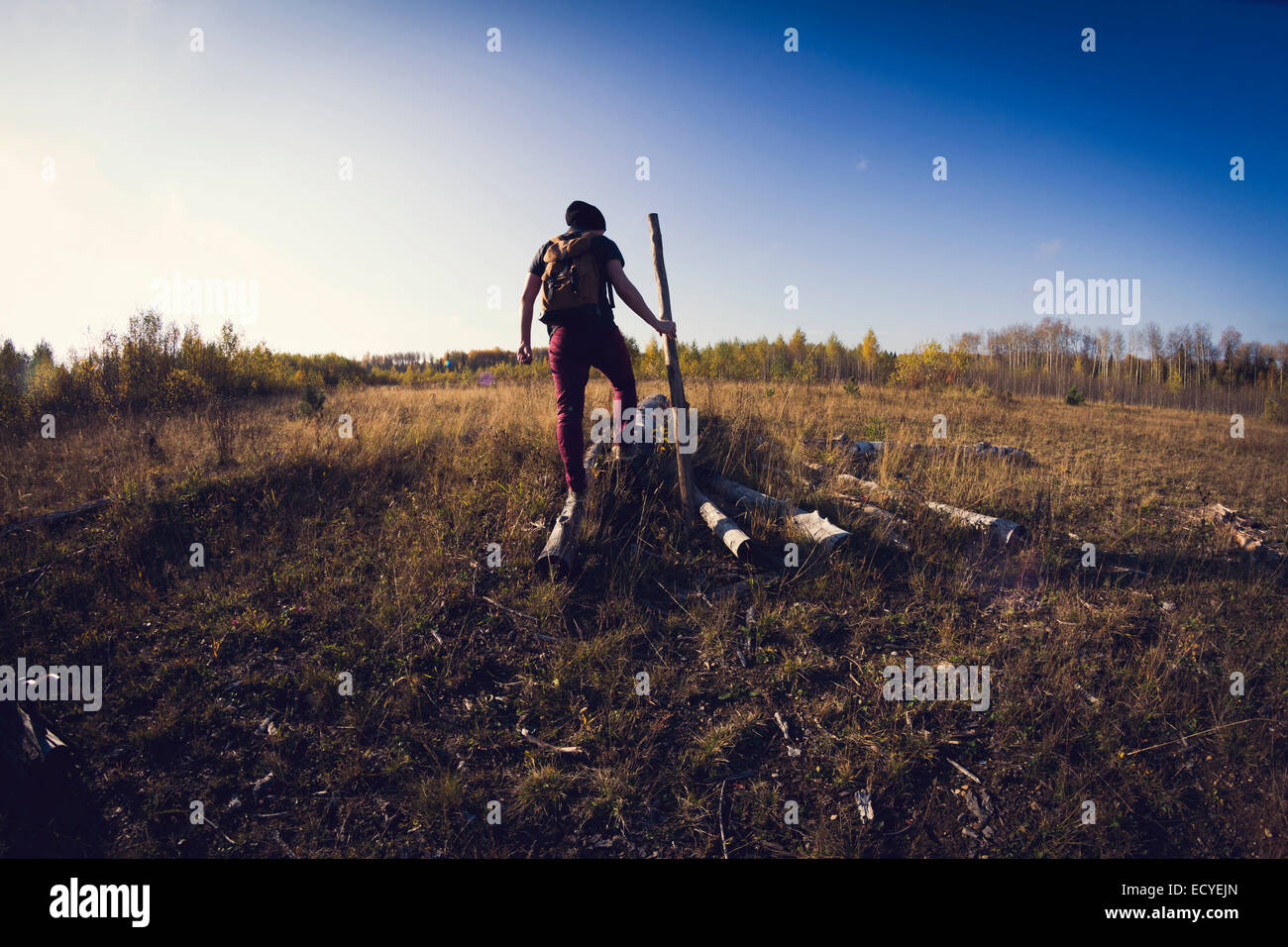 Man walking on log in hi-res stock photography and images - Alamy