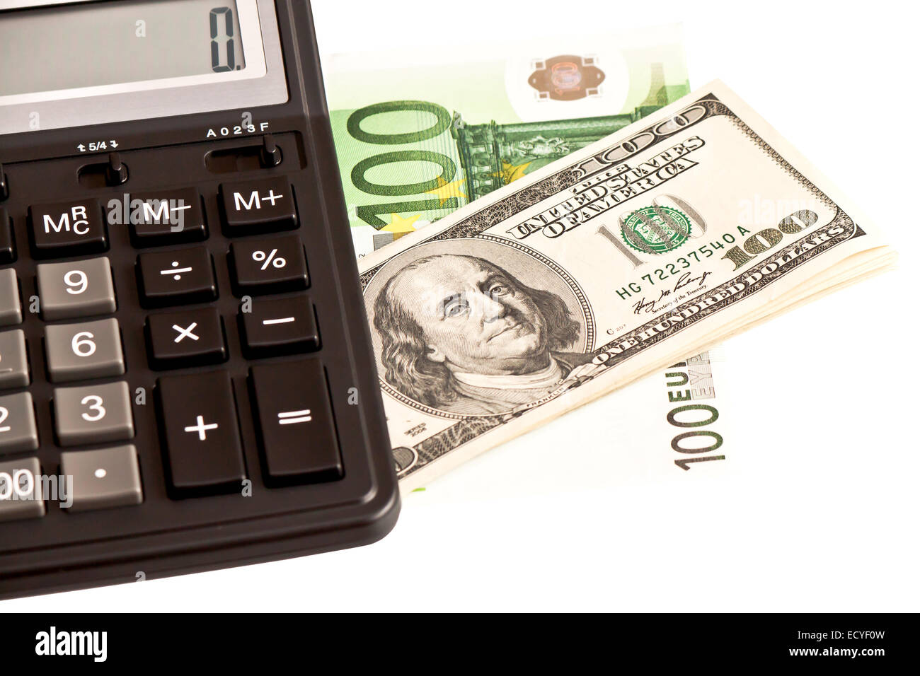 Business picture: money and calculator over white Stock Photo - Alamy