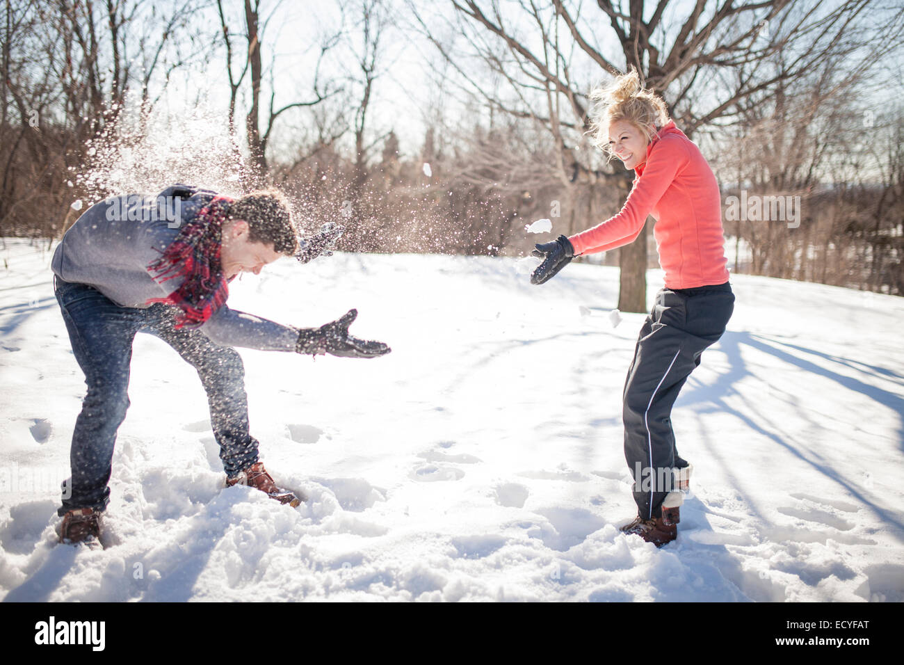 Two people snowball fight on hi-res stock photography and images - Alamy