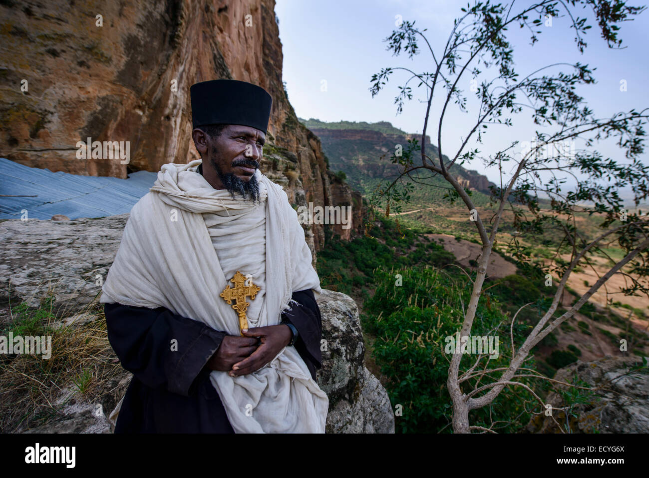 Priest at Abba Yohanni rock-hewn church, Tigray, Ethiopia Stock Photo ...