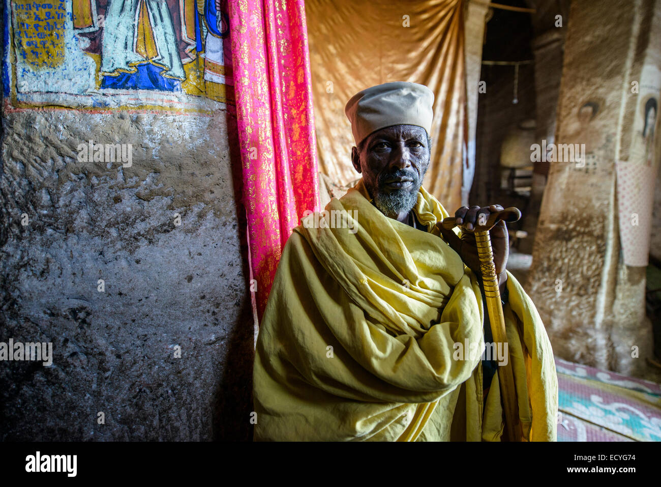 Priest at Abba Yohanni rock-hewn church, Tigray, Ethiopia Stock Photo ...