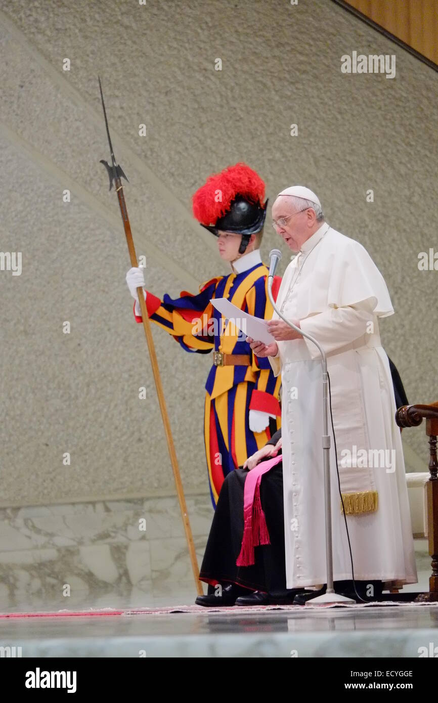 Vatican City. 22nd Dec, 2014. Pope Francis has an audience at Nervi ...