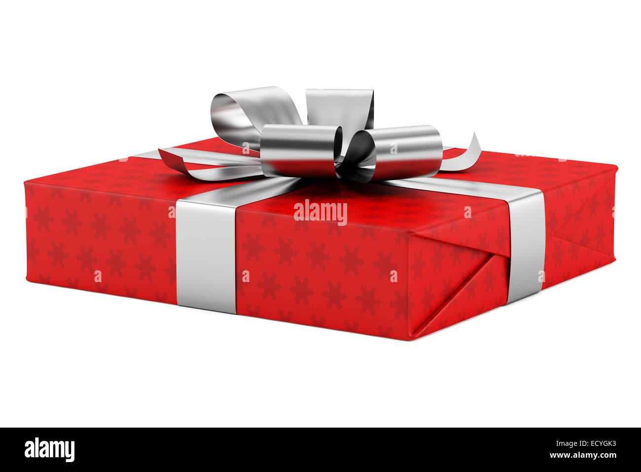 red gift box with silver ribbon isolated on white background Stock ...