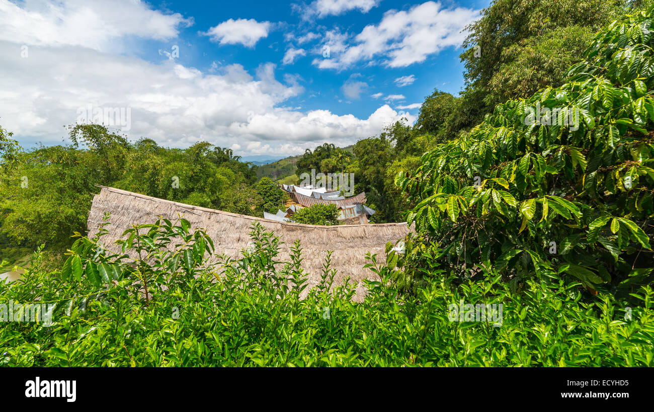 Row of scenic buildings in traditional village, with typical boat ...