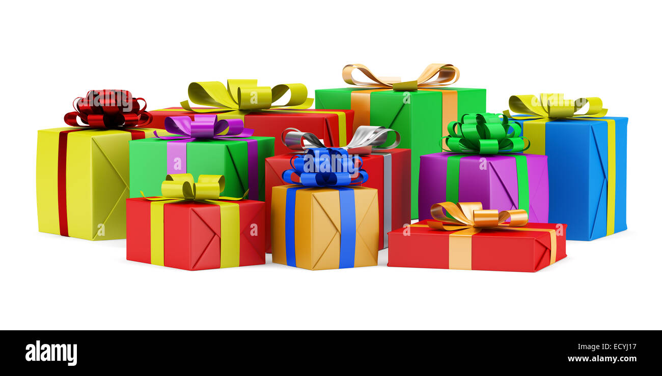 many gift boxes isolated on white background Stock Photo - Alamy