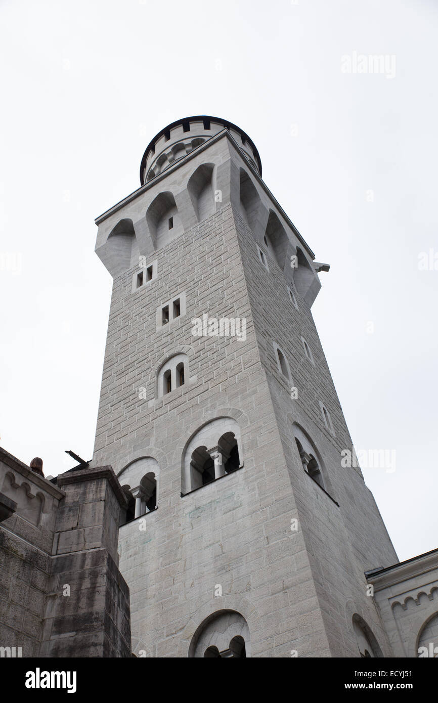 tall castle tower white brick Neuschwanstein castle Stock Photo - Alamy