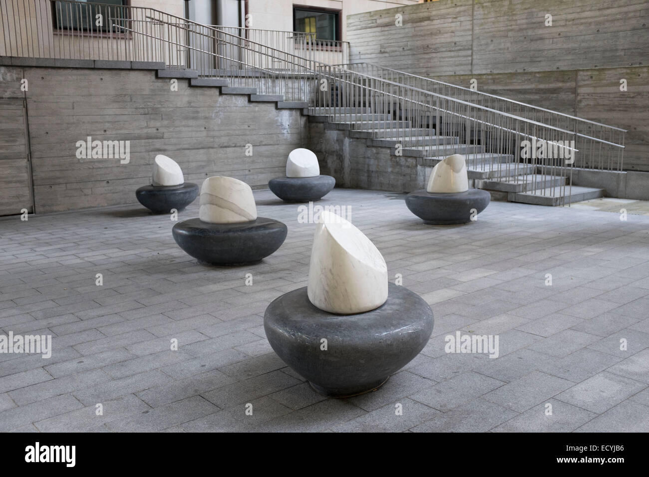 Strange architectural seating elements on the empty City of London ...