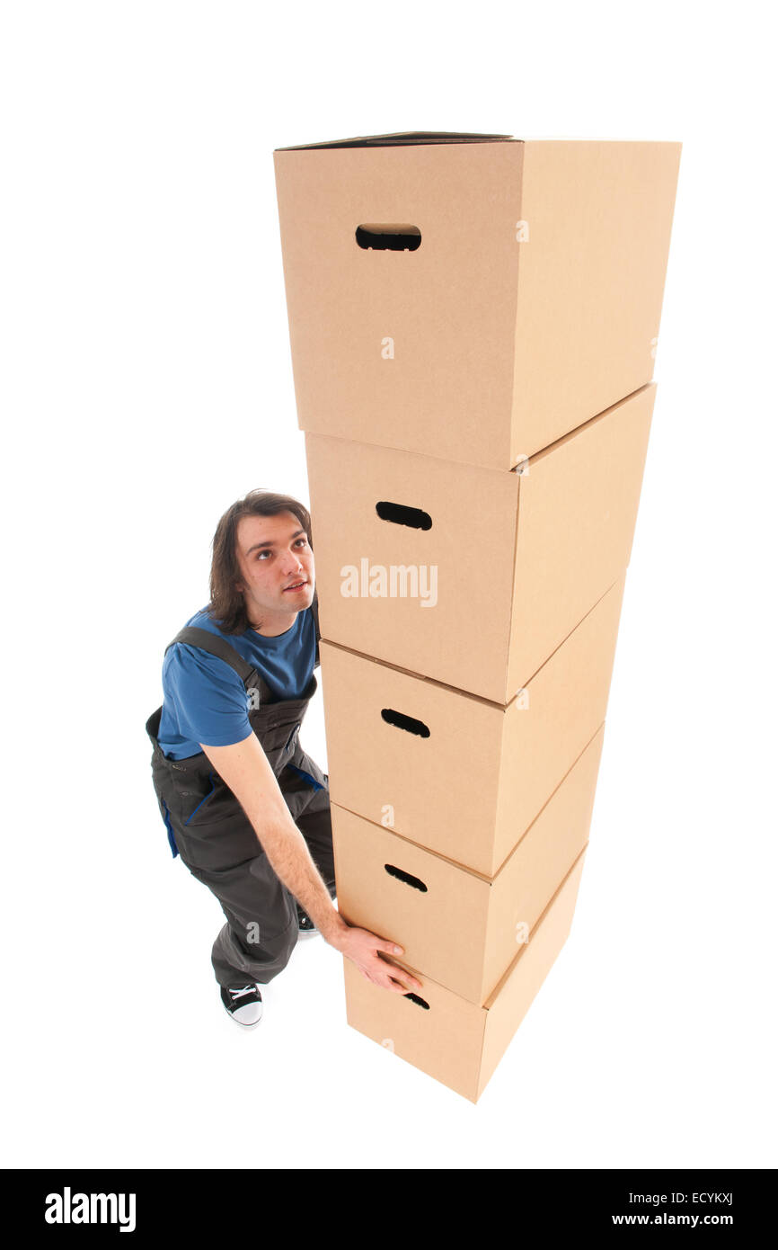 Man moving house heavy boxes hi-res stock photography and images - Alamy