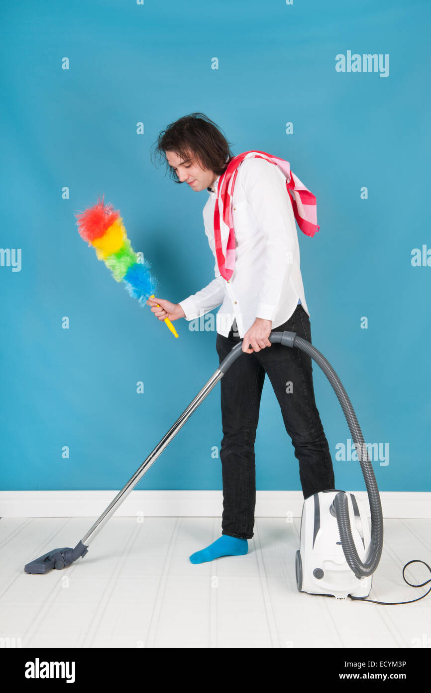 man with vacuum cleaner and other equipment Stock Photo - Alamy