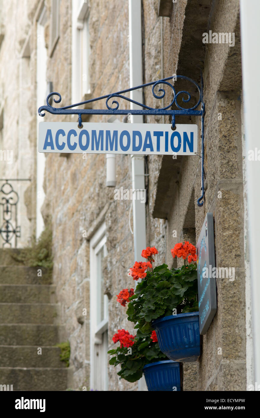 Accommodation sign hanging outside hotel in St Ives, Cornwall Stock ...