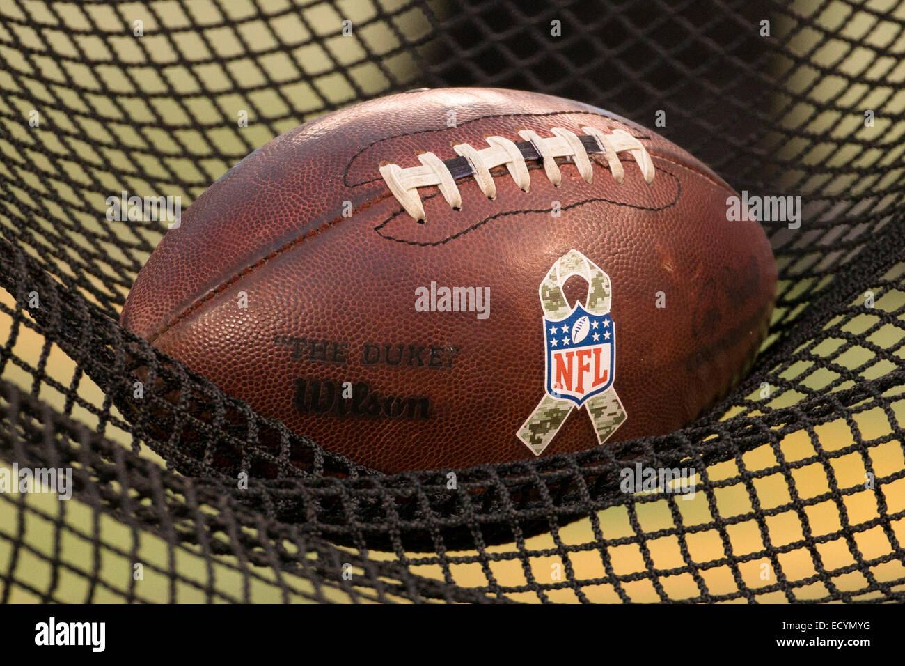 December 21, 2014: NFL football with the camouflage ribbon sits in the ...