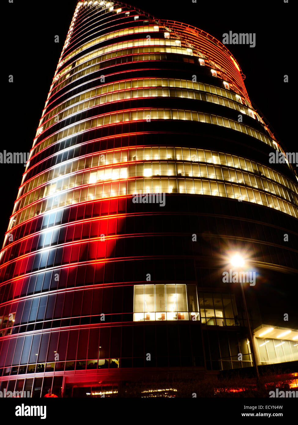 modern buildings in red colours at night Stock Photo - Alamy