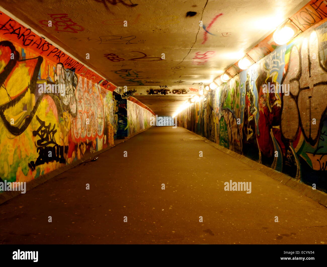pedestrian tunnel with graffiti at night in Riga Stock Photo - Alamy