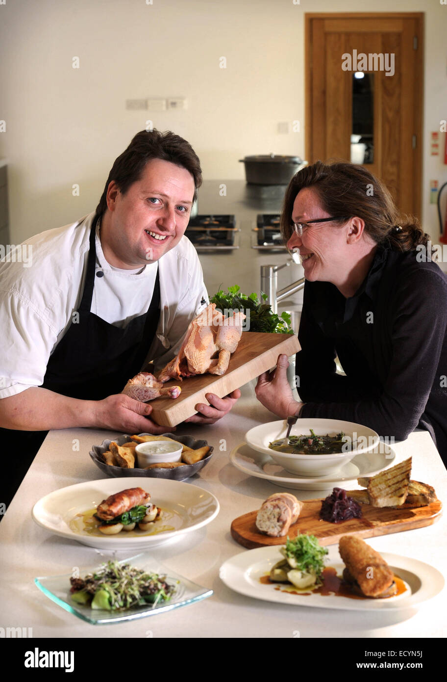 Chef James Graham with six chicken dishes produced during a cookery ...