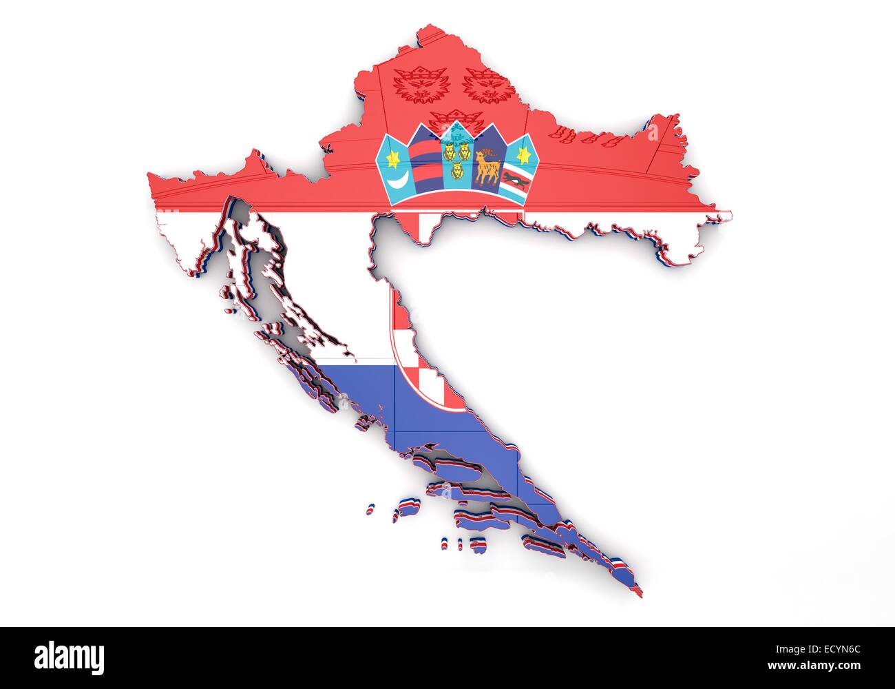 3D Map illustration of Croatia with coat of arms Stock Photo - Alamy