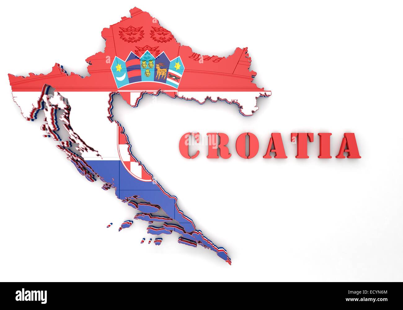 3D Map illustration of Croatia with coat of arms Stock Photo - Alamy