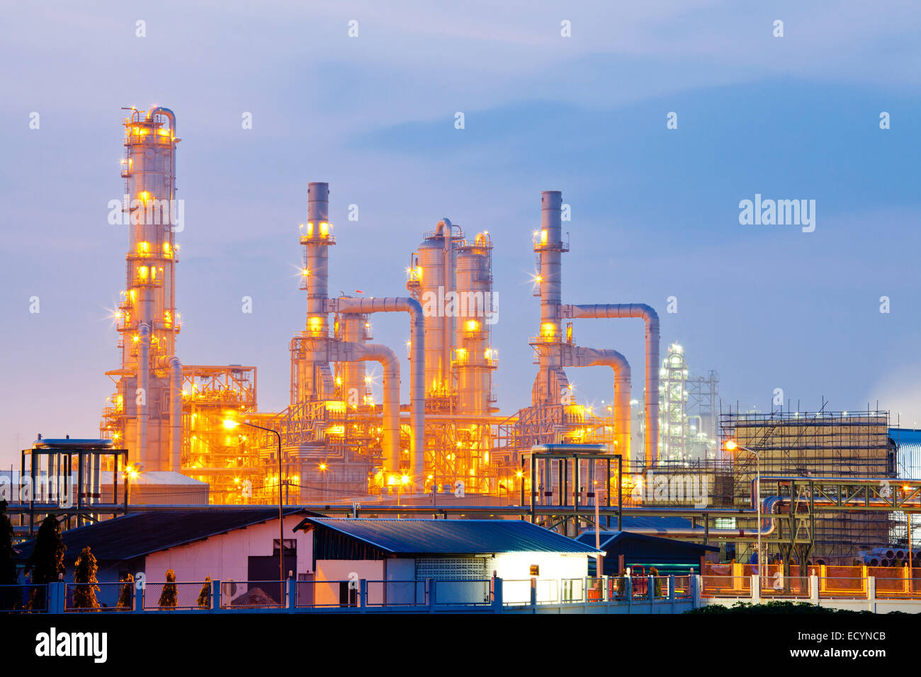Architecture of Oil Refinery Plant with distillation tower with Sunrise ...