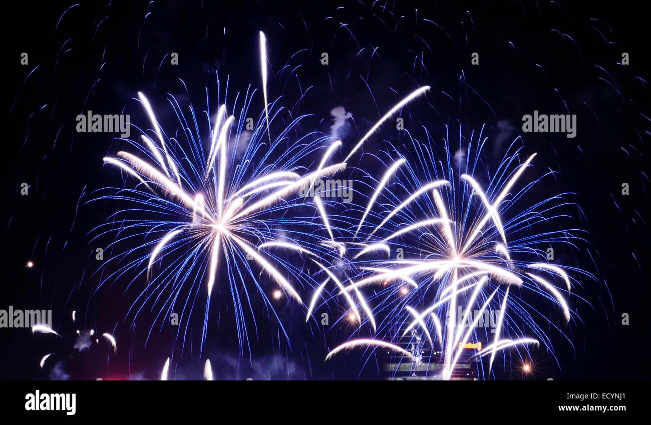 Fireworks in Big Eeuropean city Riga, Independence day Stock Photo - Alamy