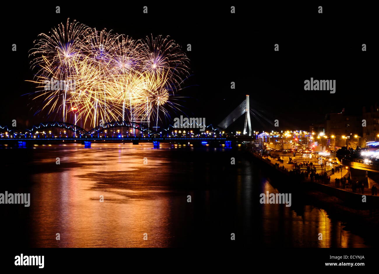 Fireworks in Big Eeuropean city Riga, Independence day Stock Photo - Alamy