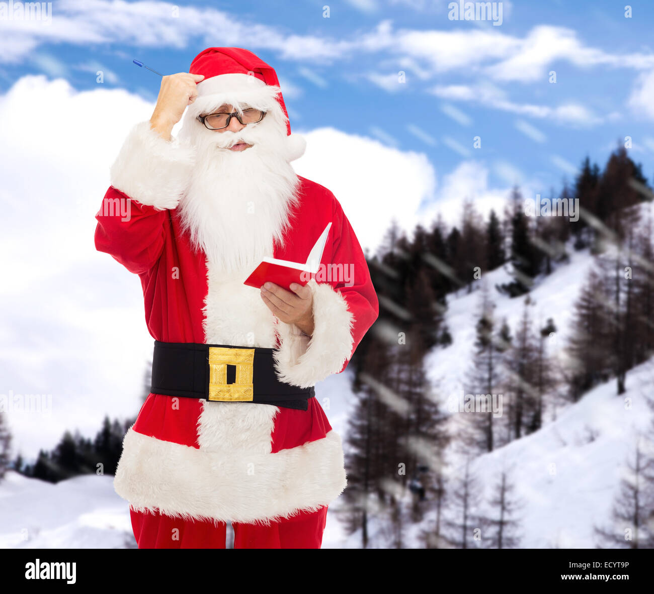man in costume of santa claus with notepad Stock Photo - Alamy