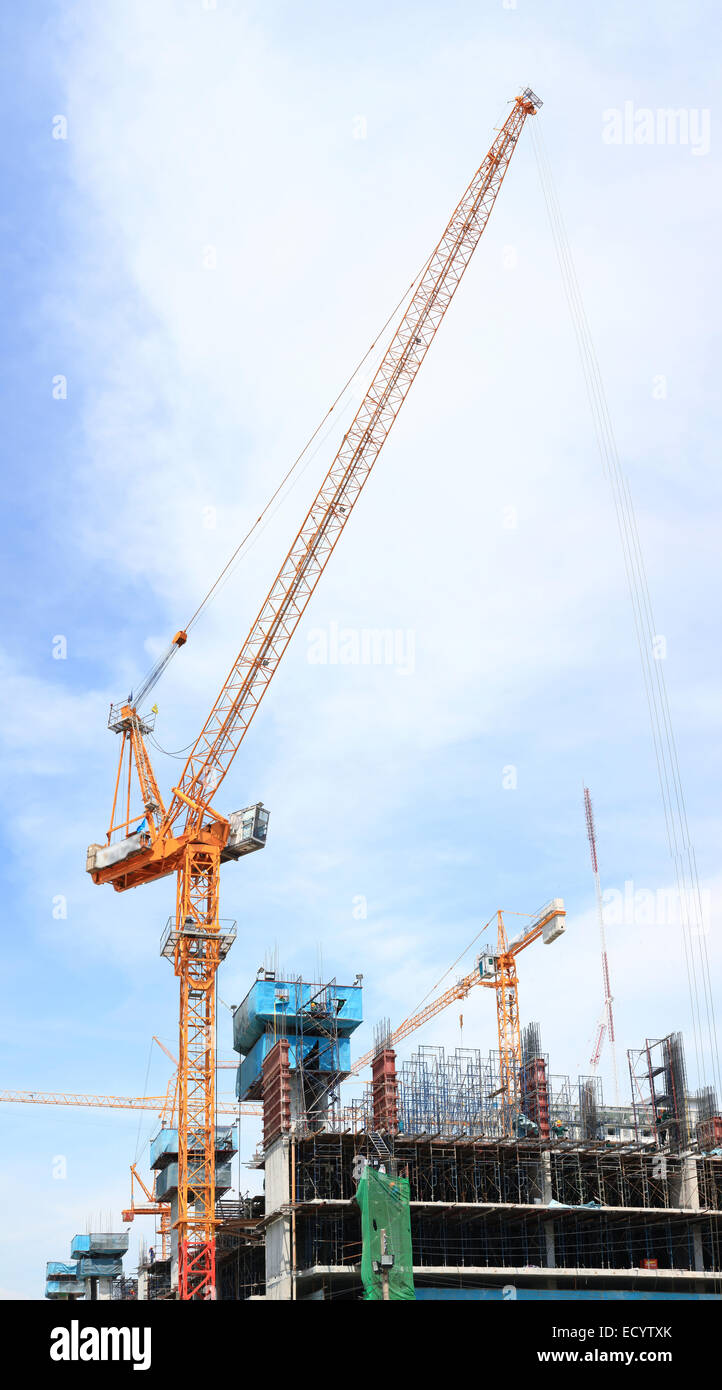 Scaffolding construction site against blue sky, Verticle Panorama Stock ...