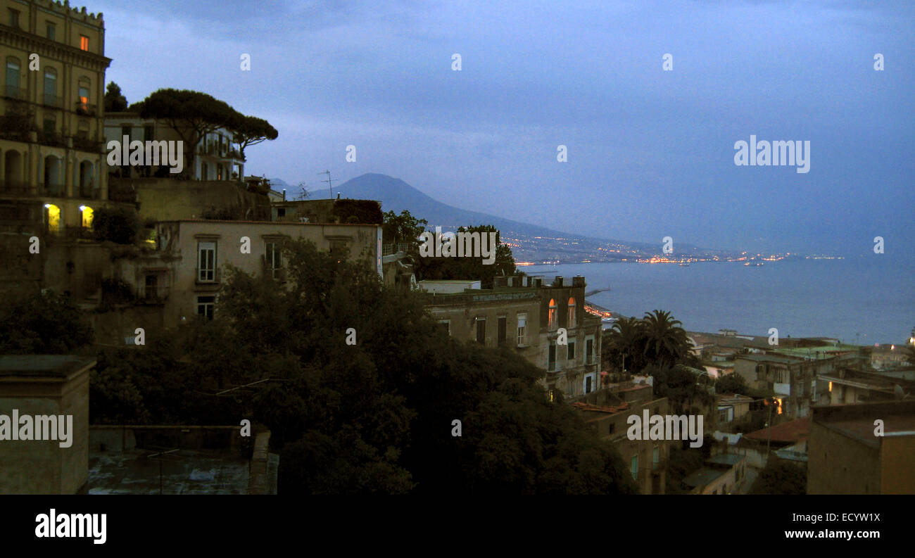The view overlooking Naples to the Bay of Naples with Mt. Vesuvius in ...