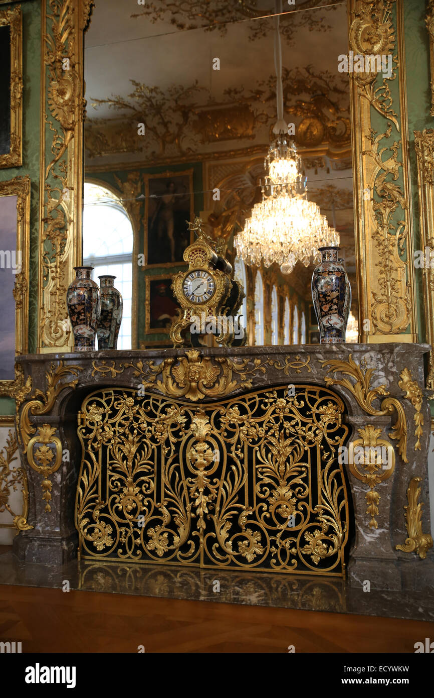 old German fireplace Munich residenz green room Stock Photo - Alamy