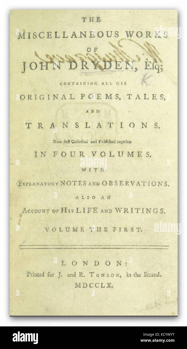 DRYDEN(1760) The miscellaneous works (Vol. 1 Stock Photo - Alamy