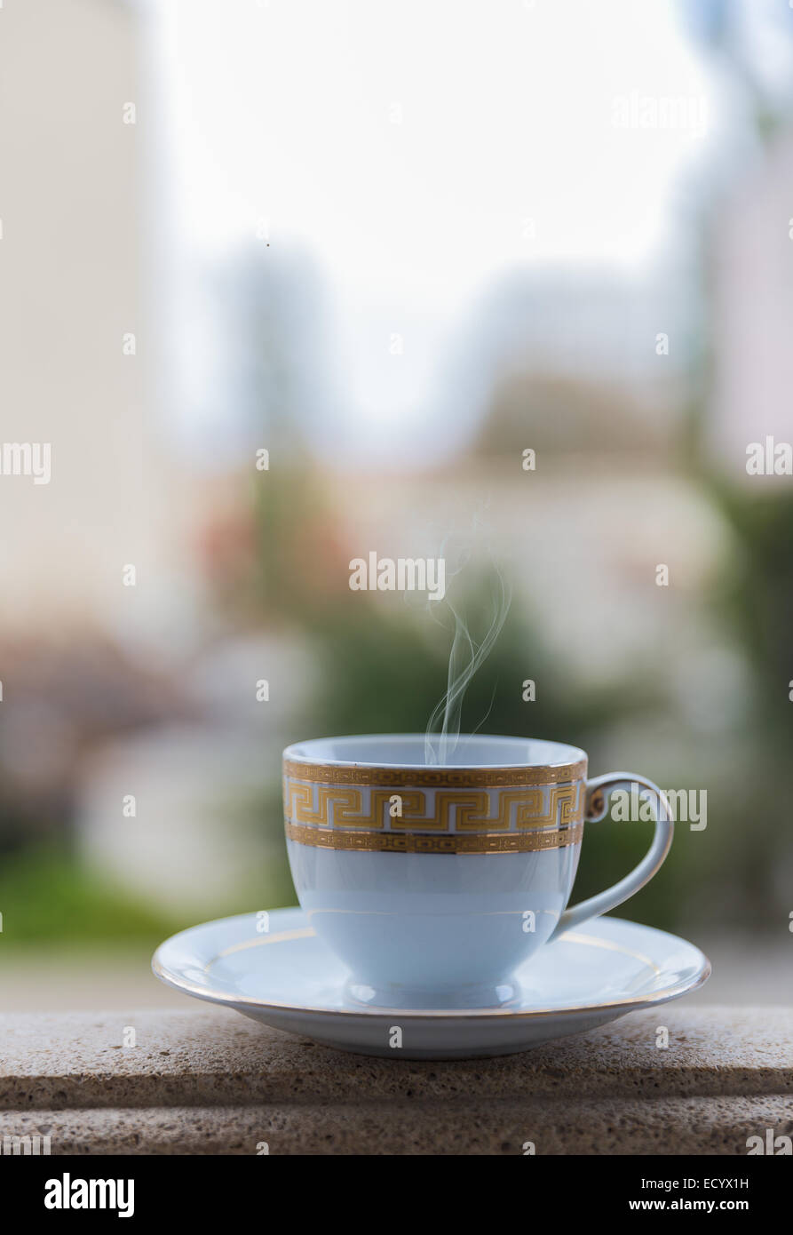 cup of tea outdoor nature saucer Stock Photo - Alamy