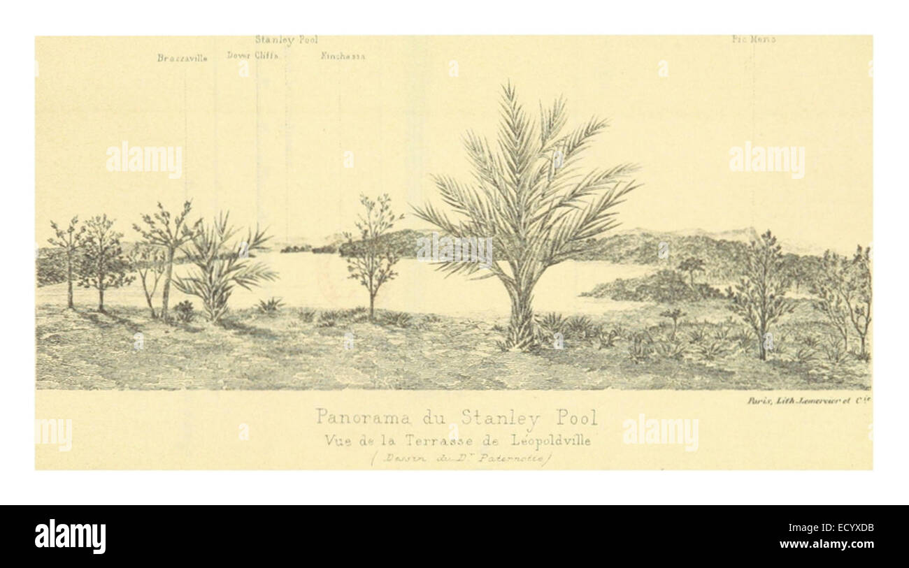 A 1889 illustration by Dupont of the Stanley Pool, showing a panoramic ...