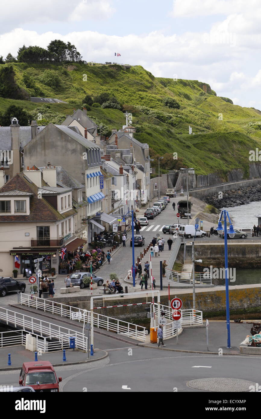 The harbour harbor at Port En Bessin, Normandy France showing visitors ...