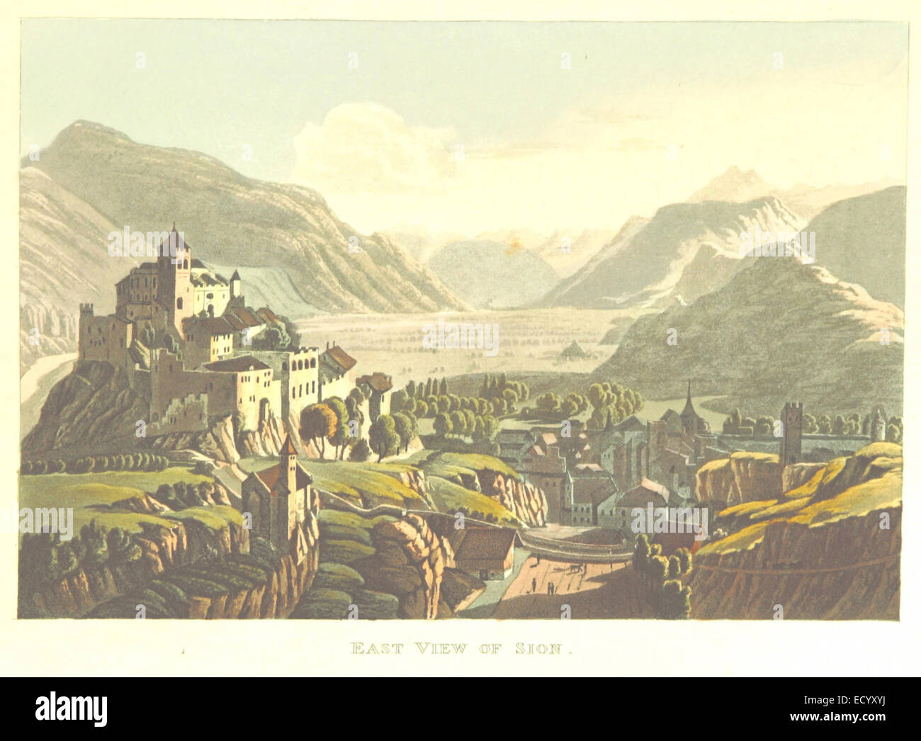 An eastward view of the city of Sion, Switzerland, showcasing the ...