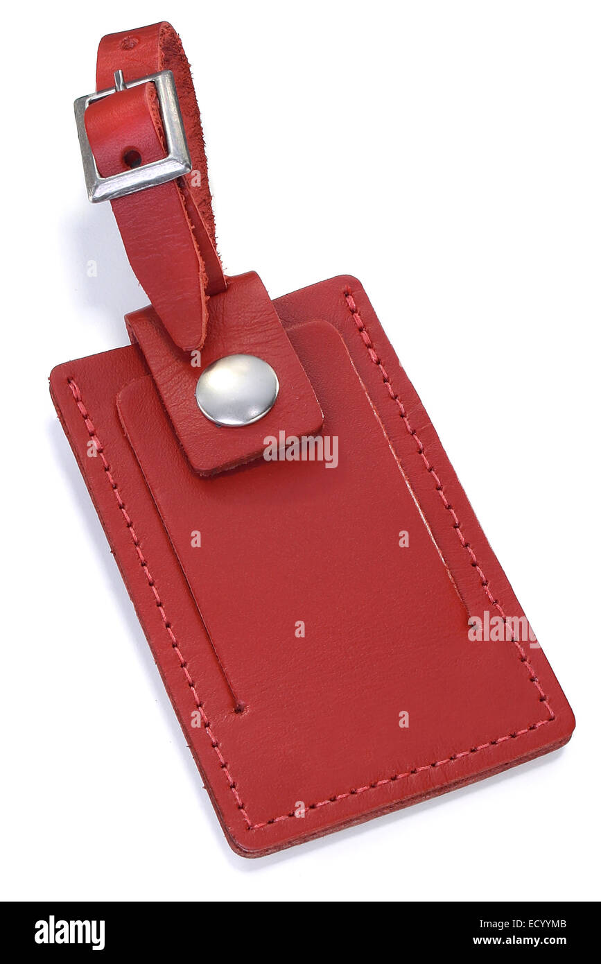 red leather identification tag Stock Photo - Alamy