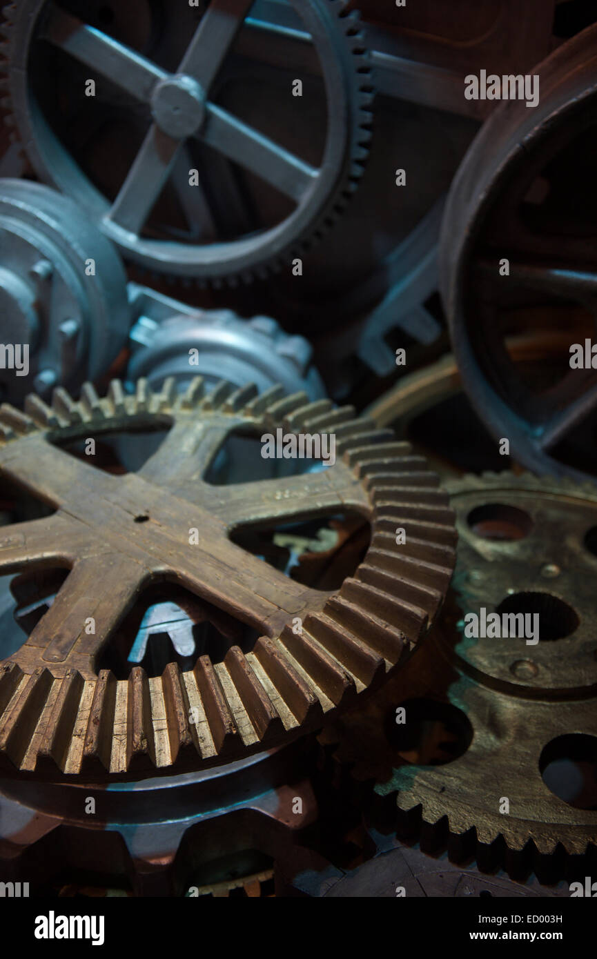 Machine cogs moody lighting in large motor close-up Stock Photo - Alamy