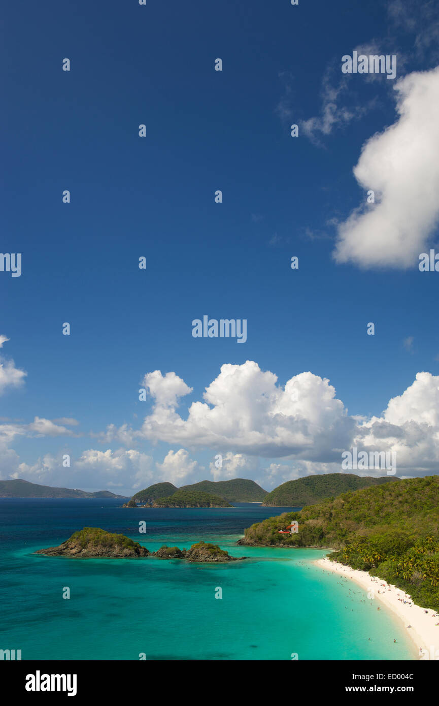 Overlook of bright Caribbean Beach at Trunk Bay, St John, USVI Virgin ...