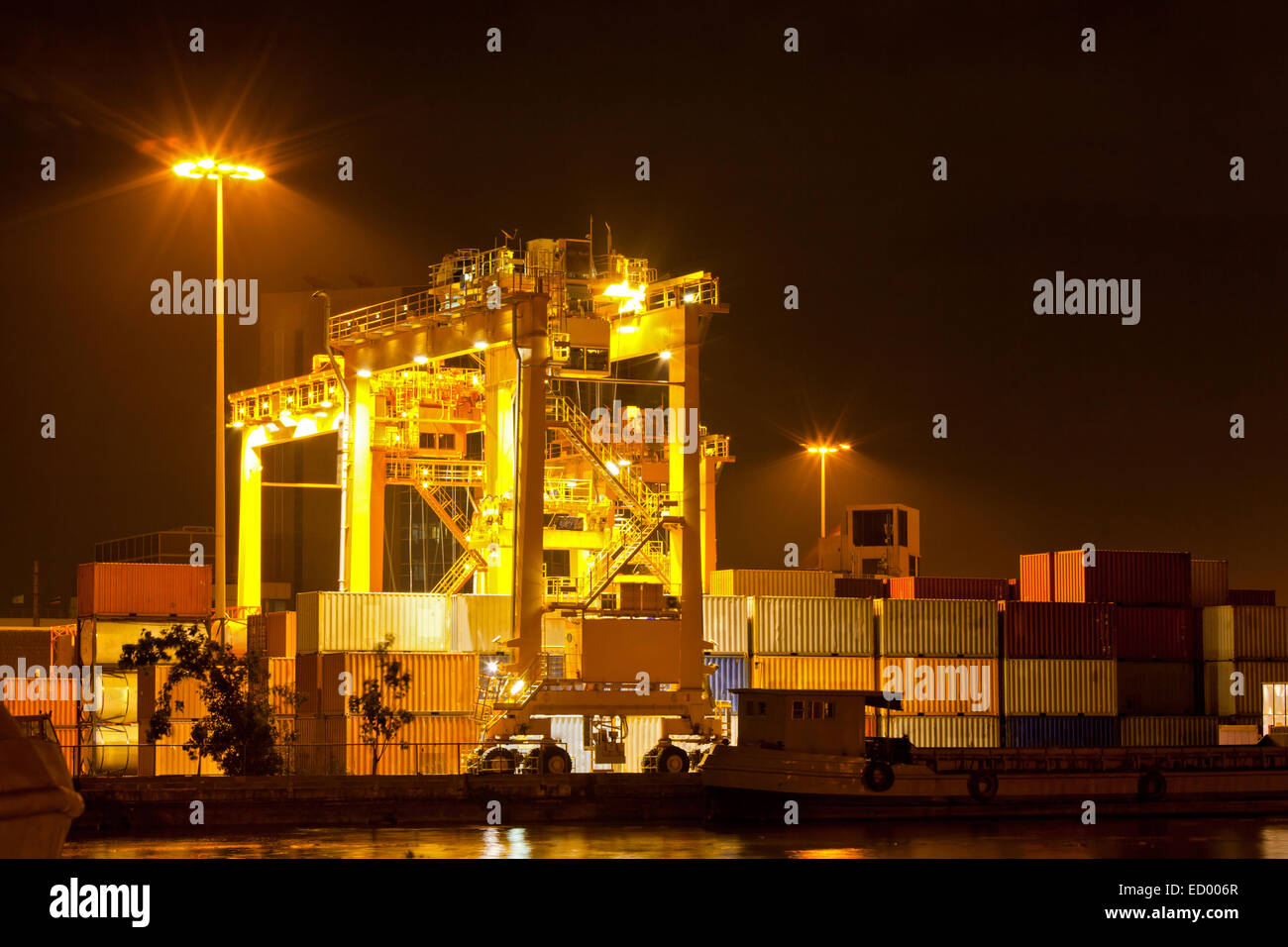 Mobility Crane car in commercial container cargo port for shipping ...