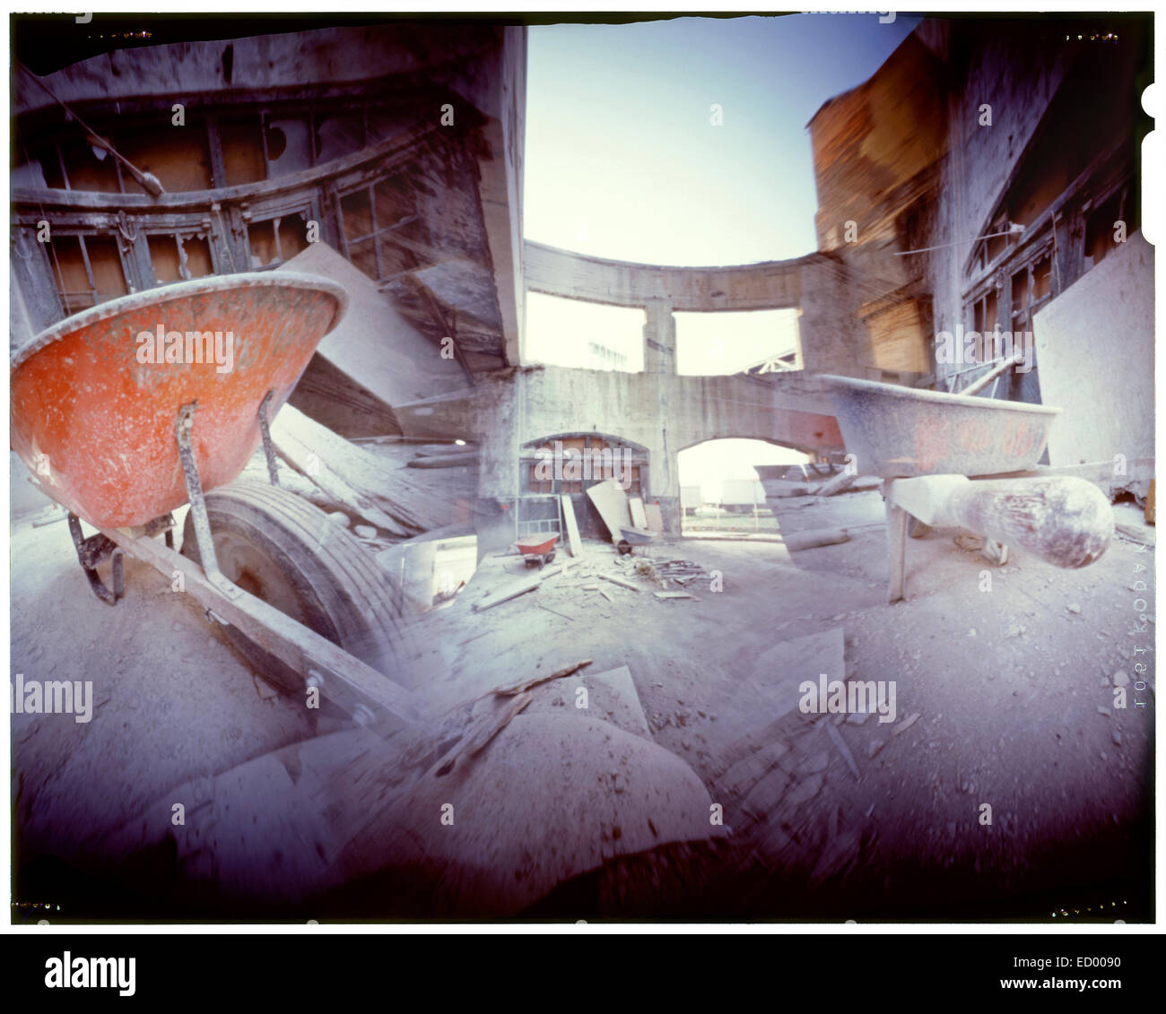 a pinhole image of wheelbarrows at a construction site in Brooklyn, NY ...