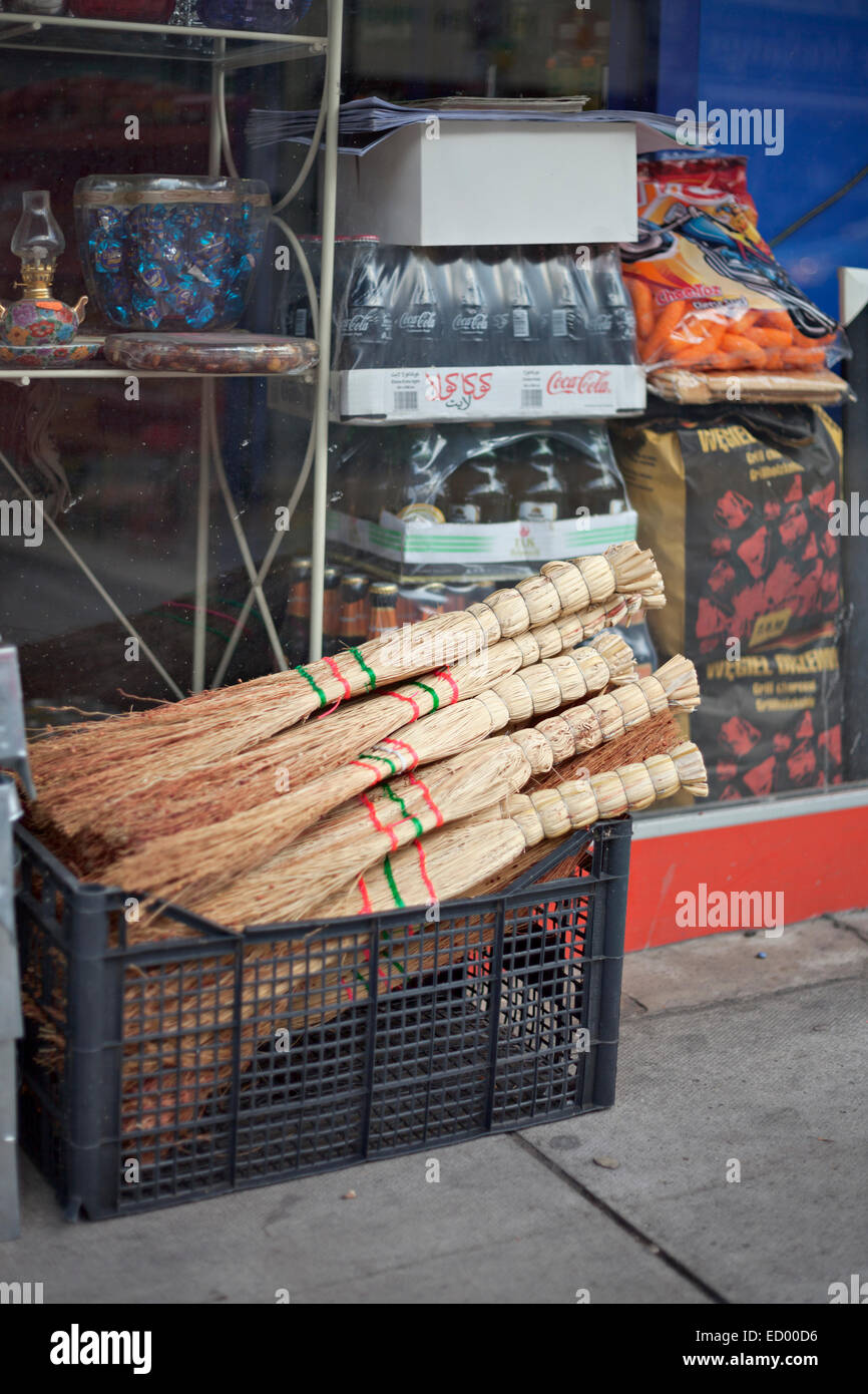 Persian shop in North London with traditional brooms Stock Photo - Alamy