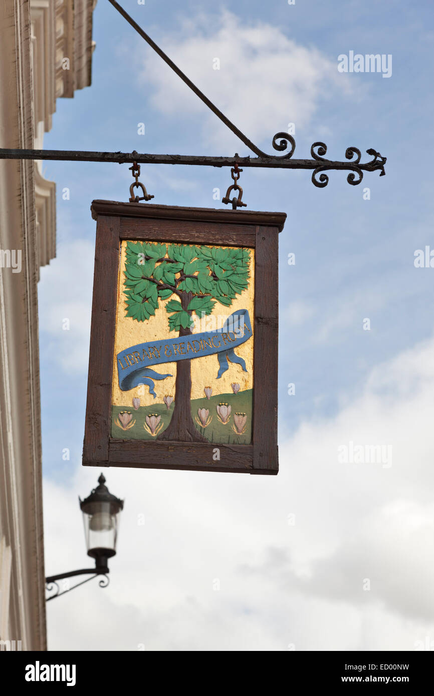 Library reading room sign at the Library in Saffron Walden Stock Photo ...