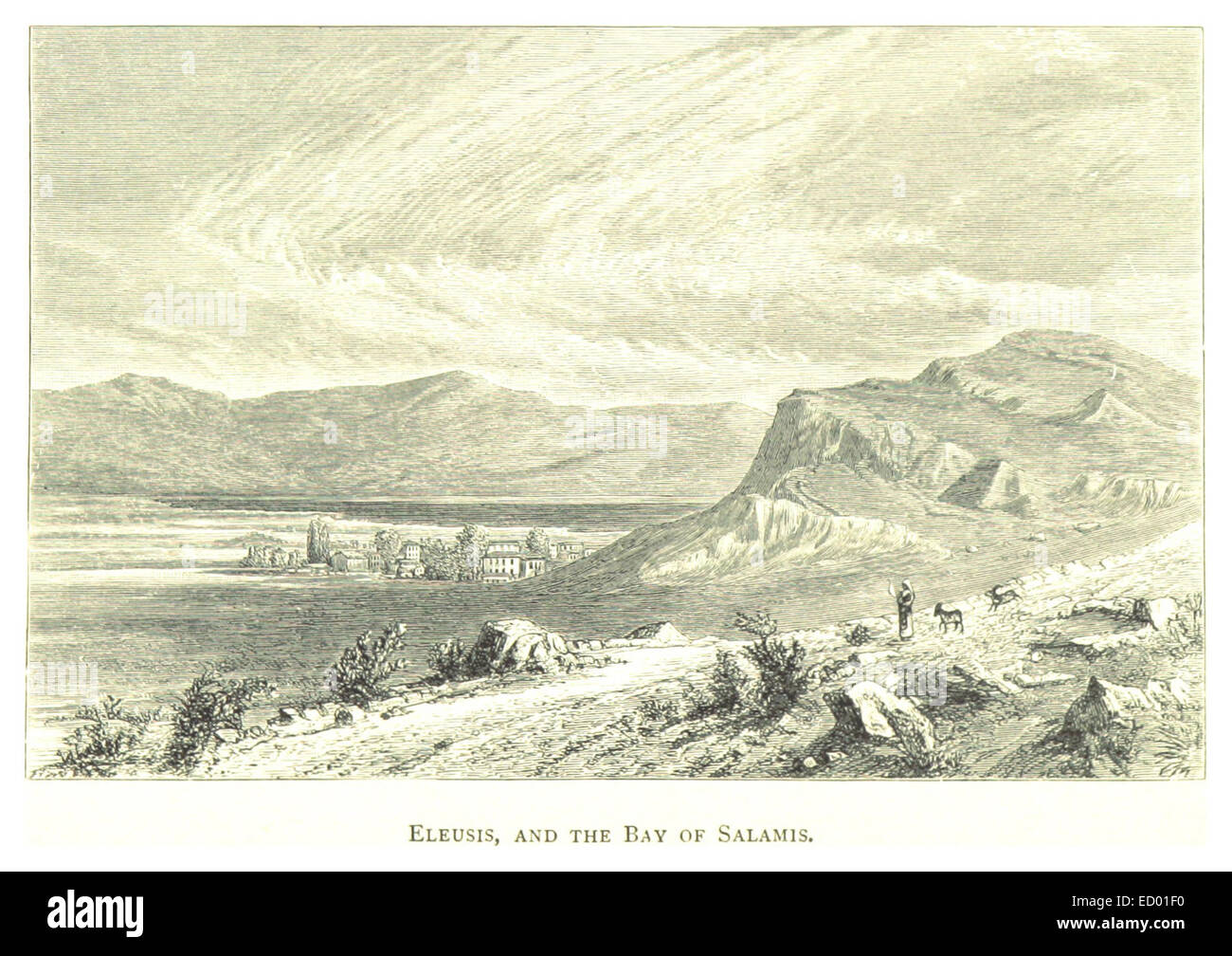 This 1882 illustration by Farrer depicts Eleusis and the Bay of Salamis ...