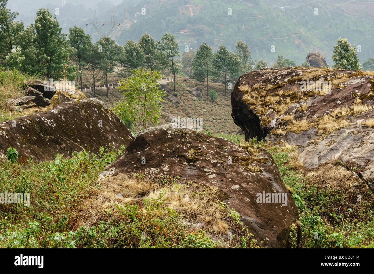 Kerala, India - huge rocks scatter the hillsides, ancient erratic ...
