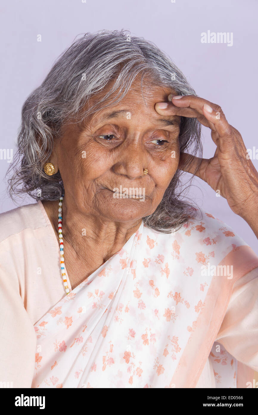1 indian Old Senior Woman Head Ache Stock Photo - Alamy