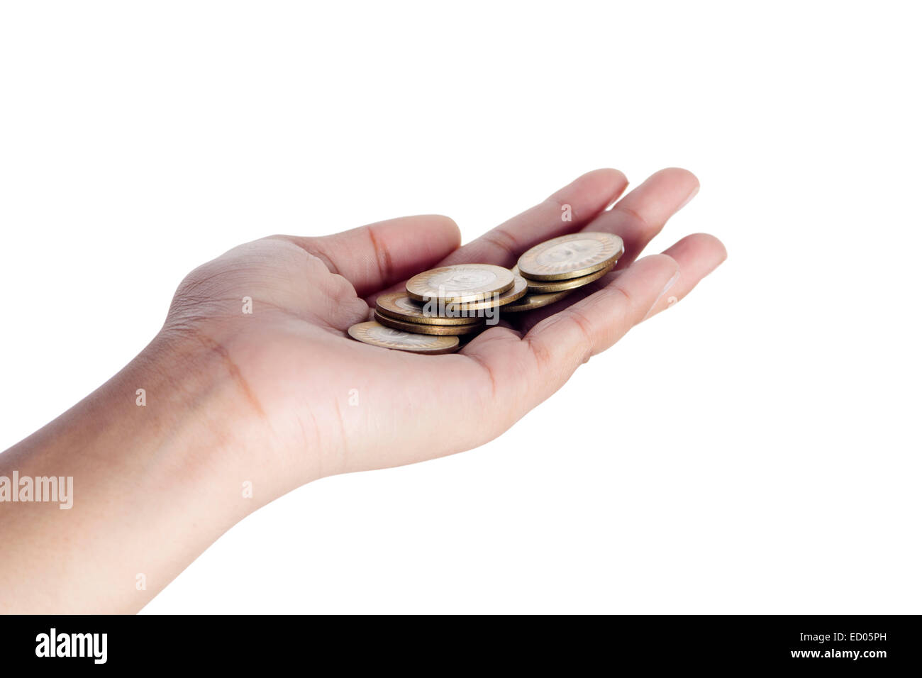 1 lady hand saving money part of Stock Photo - Alamy