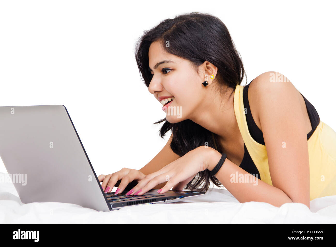 1 indian lady Chatting Laptop Stock Photo - Alamy