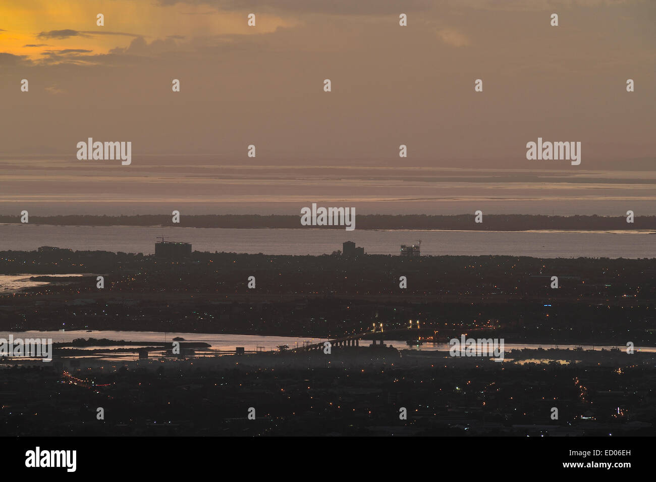 Sunrise over Mactan Island showing Marcelo Fernan link bridge from Cebu ...