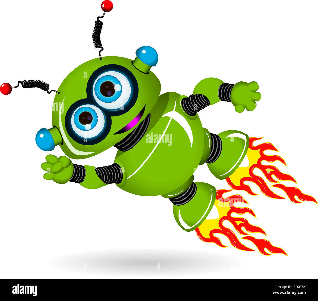 Illustration of a flying green cartoon robot Stock Photo - Alamy