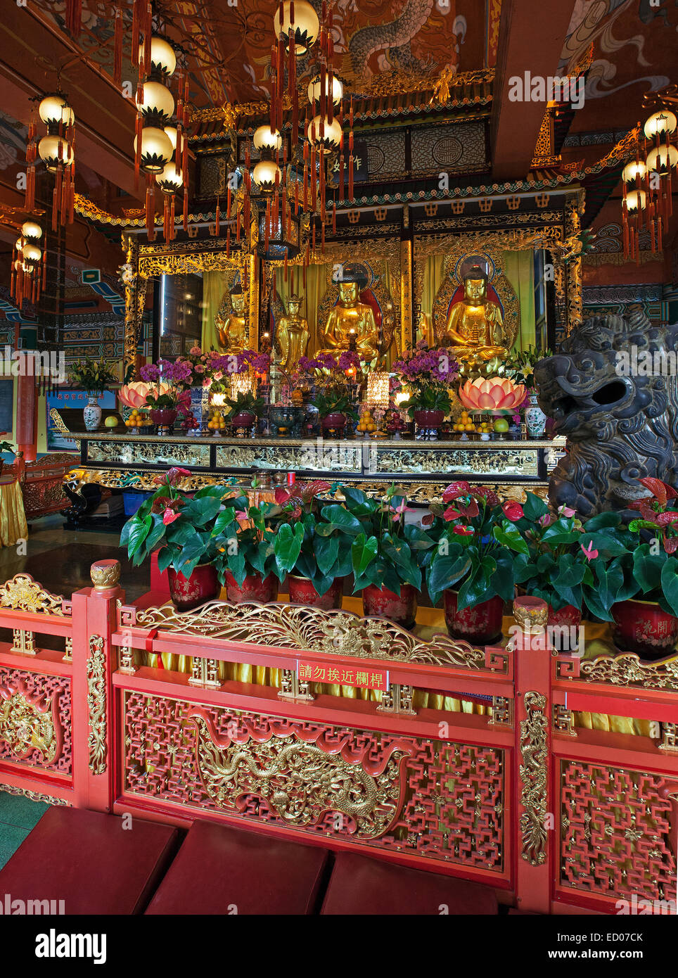 Po Lin Monastery on Lantau Island, Hong Kong, showing interior and ...