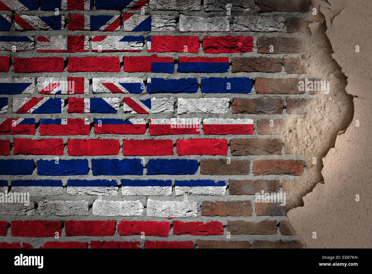 Dark brick wall texture with plaster - flag painted on wall - Hawaii ...