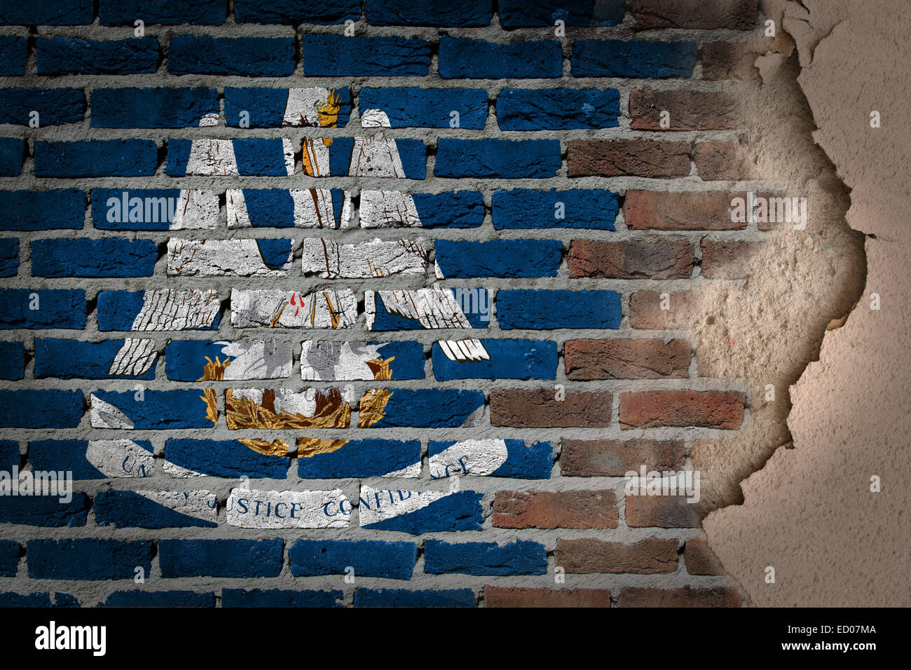 Dark brick wall texture with plaster - flag painted on wall - Louisiana ...