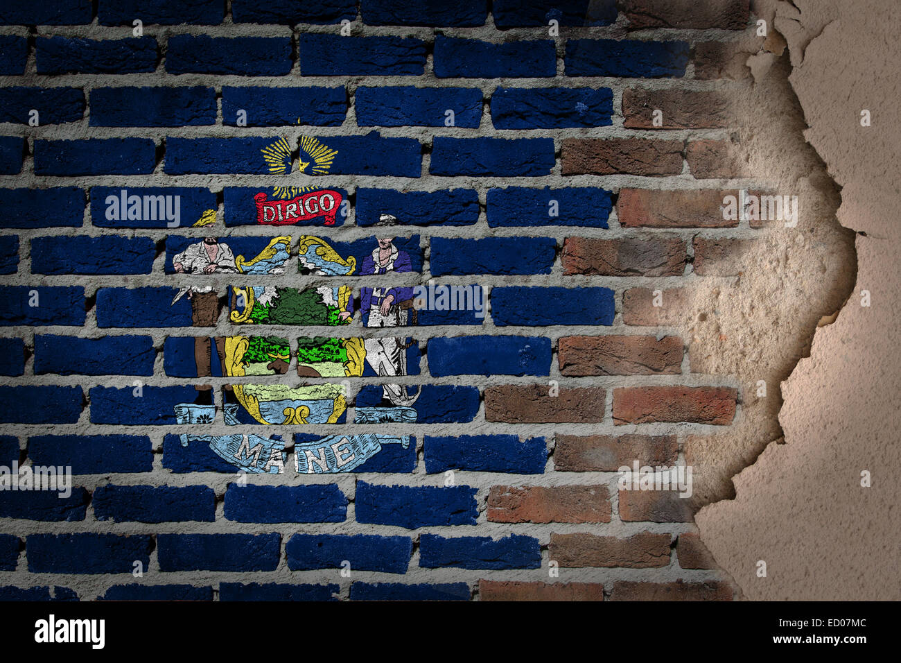 Dark brick wall texture with plaster - flag painted on wall - Maine ...